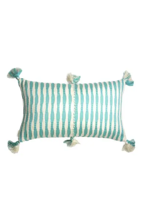 ARCHIVE NEW YORK Antigua Classic Striped Handwoven Cotton Throw Pillow - Faded Aqua And Ivory