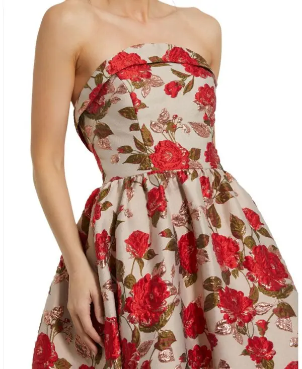 Mac Duggal Strapless Floral Brocade Gown - White Multi