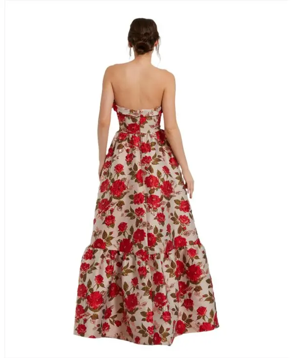 mac duggal strapless brocade floral ruffle-hem a-line maxi dress Multicolor Gown With Ruffle Hem have in your wardrobe Mac Duggal 11604 - Brocade