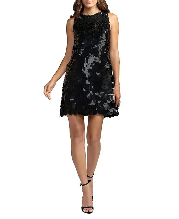 Mac Duggal Sleeveless Paillette Sequin Trapeze Dress - Black