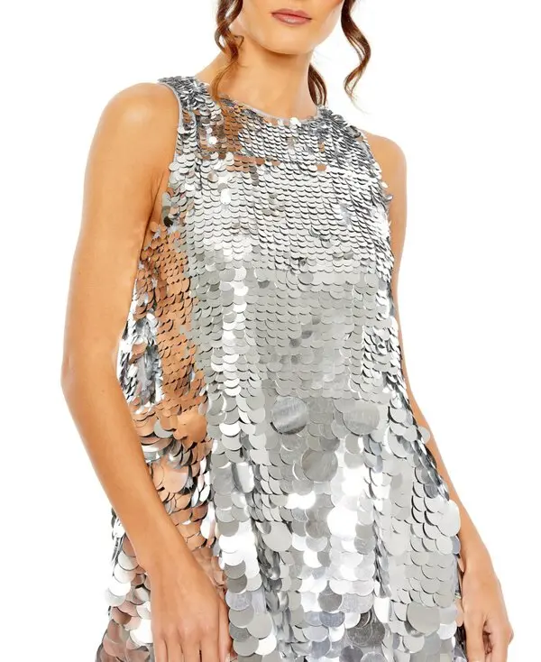 Mac Duggal Sleeveless Paillette Sequin Trapeze Dress - Silver