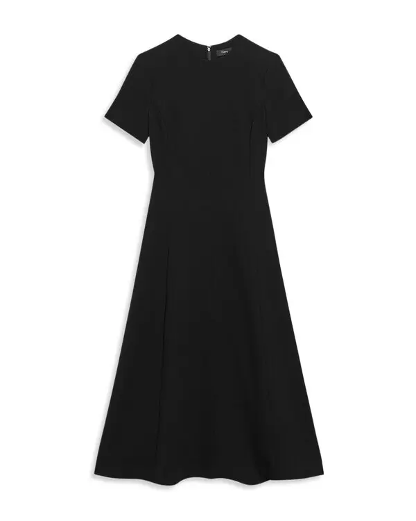 Theory Admiral Crepe Short Sleeve Flare Midi Dress