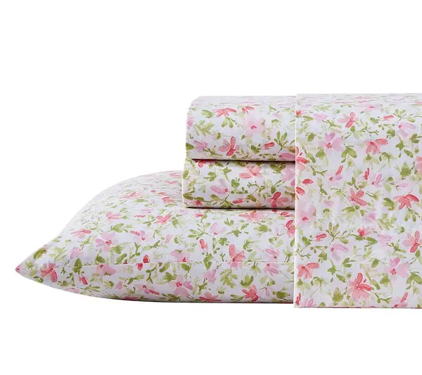 Laura Ashley Norella Cotton Pink Twin Sheet Set - One-color