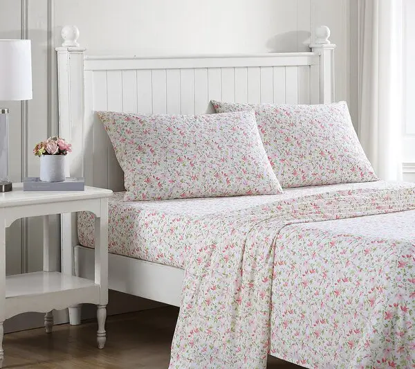 Laura Ashley Norella Cotton Pink Full Sheet Set - One-color