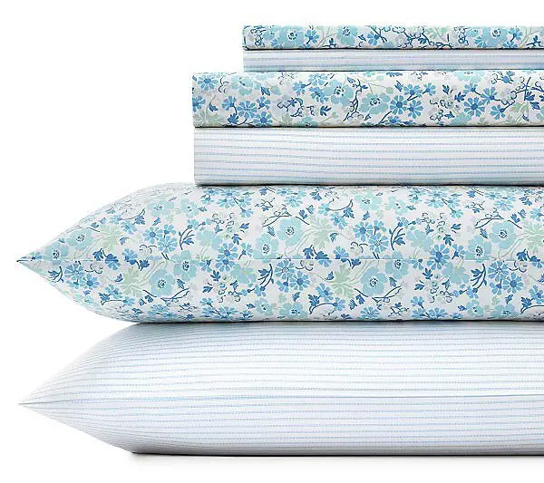 Laura Ashley Jaynie Cotton Blue Queen Sheet Set - One-color