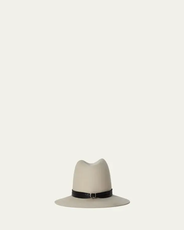 Janessa Leoné Corinne Belted Wool Fedora Hat - Fog 