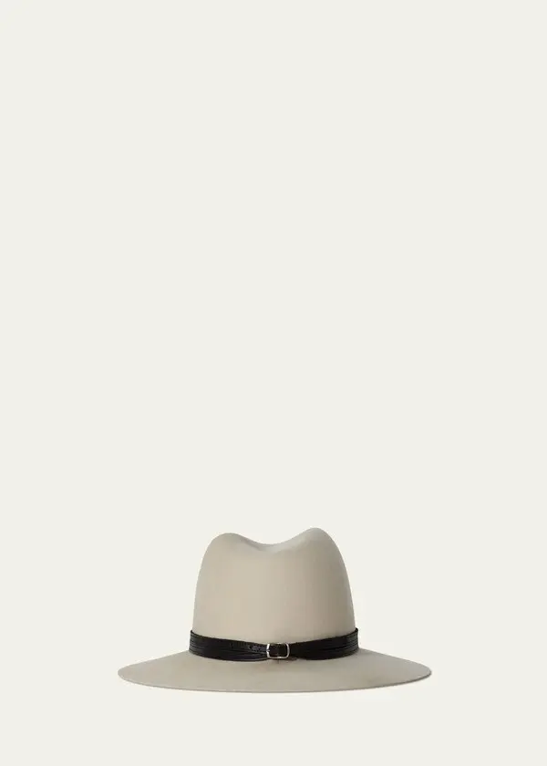 Janessa Leoné Corinne Belted Wool Fedora Hat - Fog