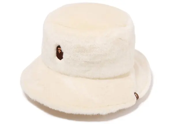 A BATHING APE One Point Fur Bucket Hat - White