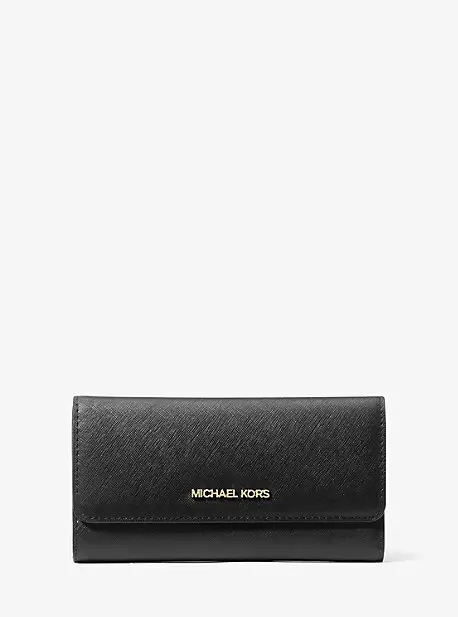 Michael Kors Jet Set Travel Crossgrain Leather Tri-fold Wallet - Black
