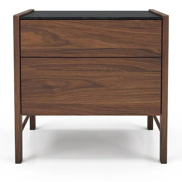 HUPPE Frida Two Drawer Nightstand With Natural Stone - Brown