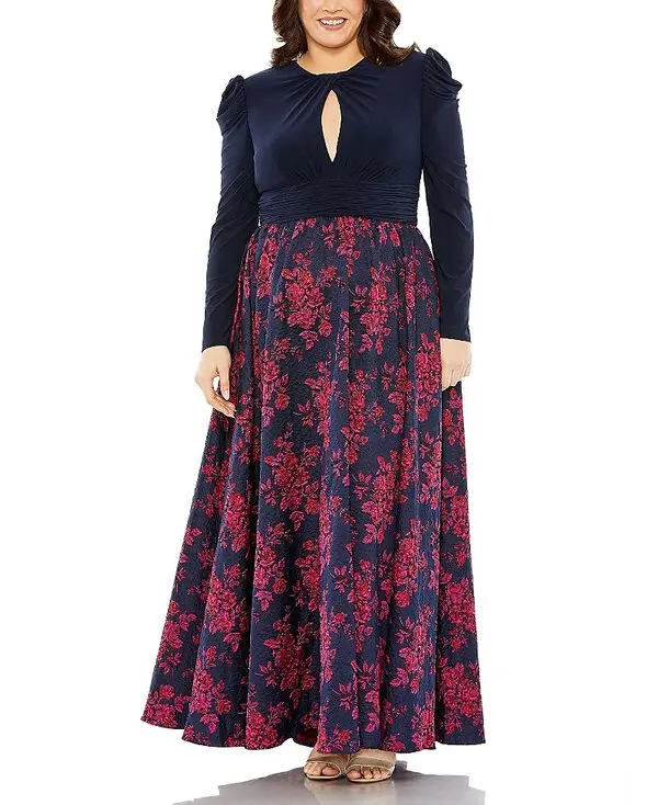 Mac Duggal Plus Floral Brocade Gown - Midnight