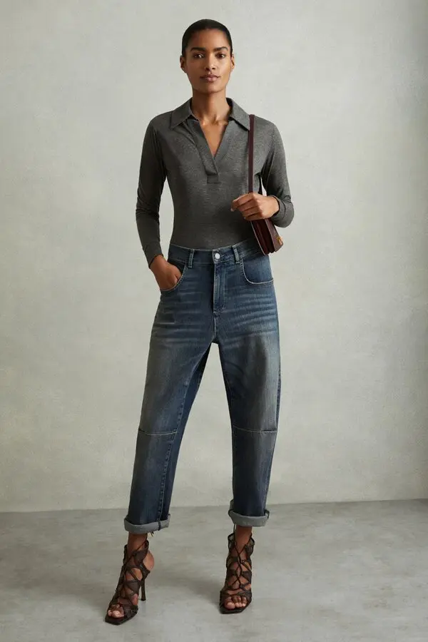 REISS Nixi Open-collar Top