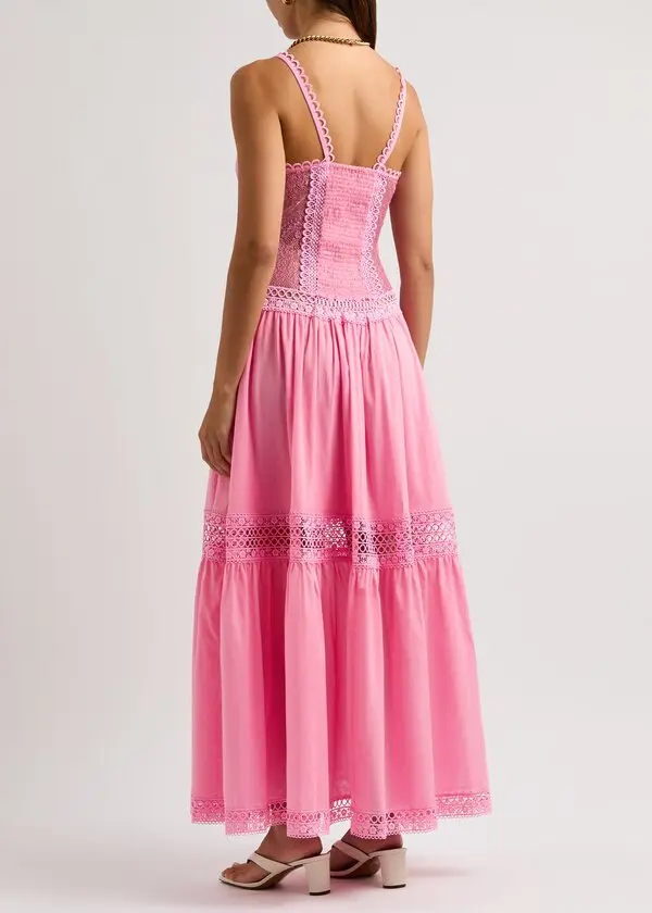 Charo Ruiz Ibiza Tiana Lace-Trimmed Cotton-Blend Maxi Dress In
