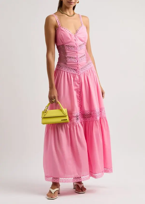 Charo Ruiz Ibiza Tiana Lace-Trimmed Cotton-Blend Maxi Dress In
