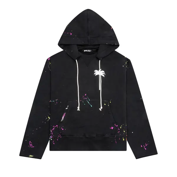 Palm Angels Painted Raw Cut Hoodie - Black
