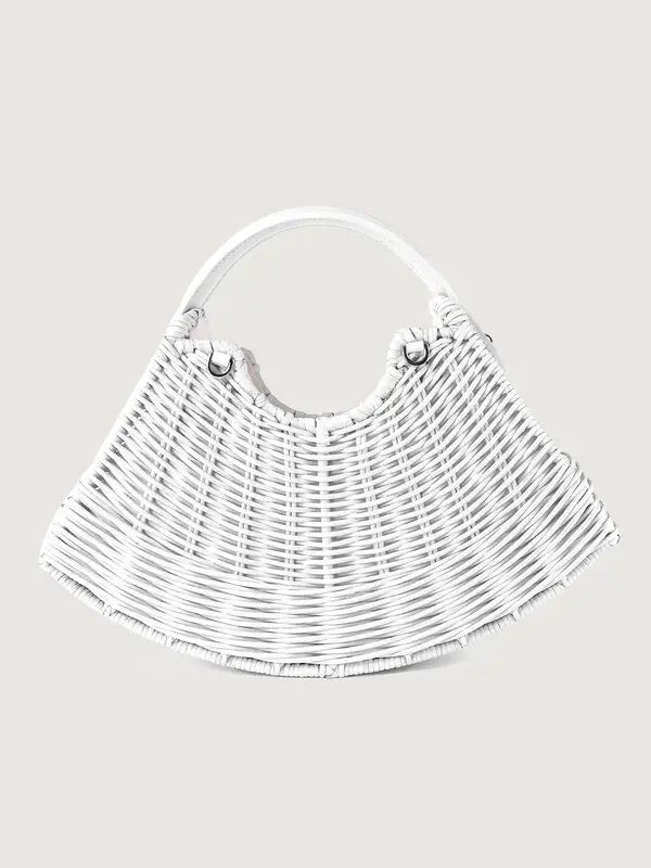 Wicker Wings Fan Top Handle Bag - White