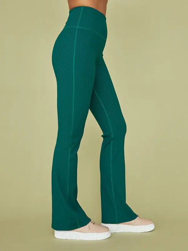 Carbon38 Ribbed Flare Pant - Malachite