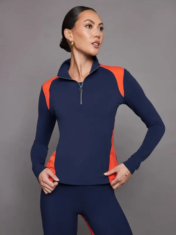 Carbon38 Colorblock Half Zip Top - Navy/orange