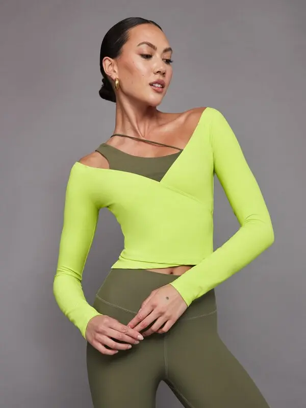 Carbon38 Long Sleeve Wrap Top - Acid Lime