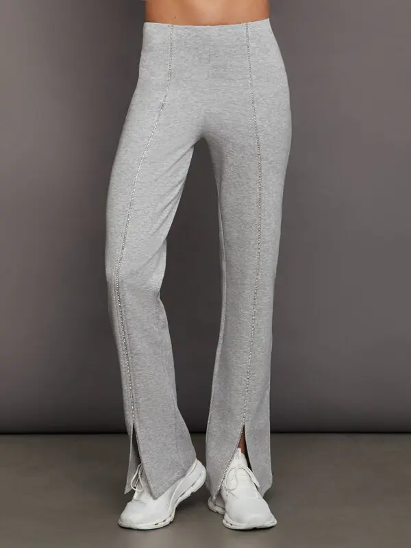 Carbon38 Rhinestone Slit Sweatpants - Heather Grey