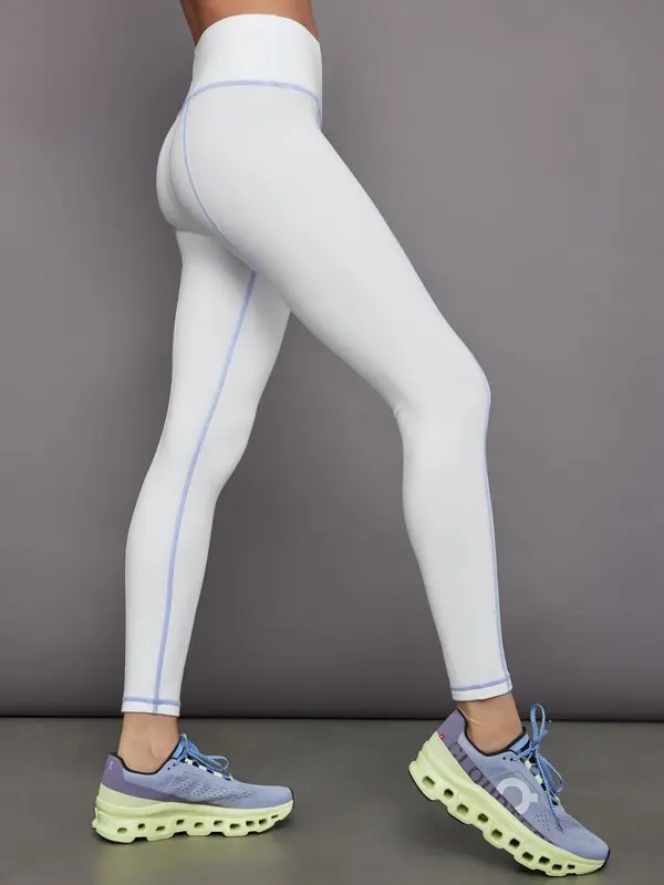 Carbon38 High Rise Fleece Back Seam Legging - White