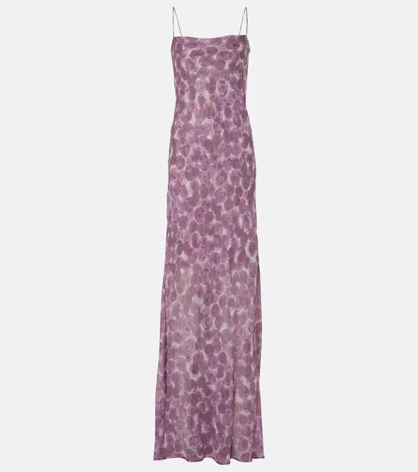 Dries Van Noten Printed Silk Chiffon Slip Dress - Purple
