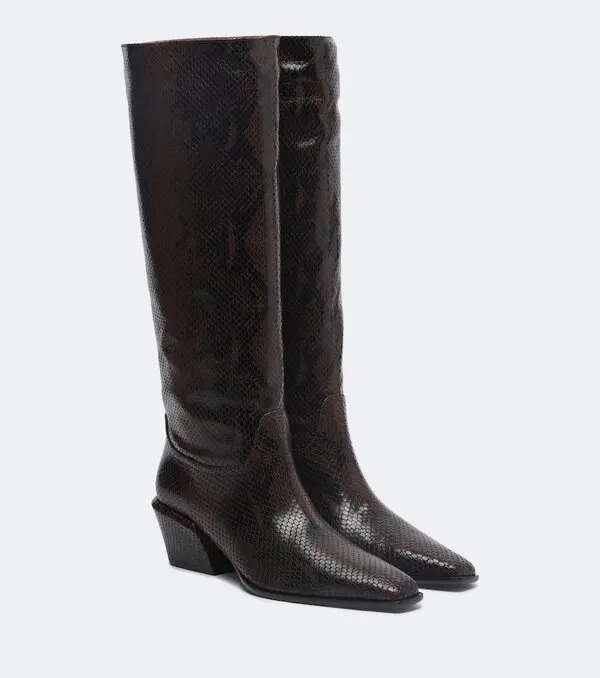 Paris Texas Bettina Snake-effect Knee-high Leather Boots - Brown