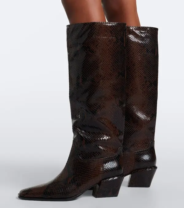 Paris Texas Bettina Snake-effect Knee-high Leather Boots - Brown