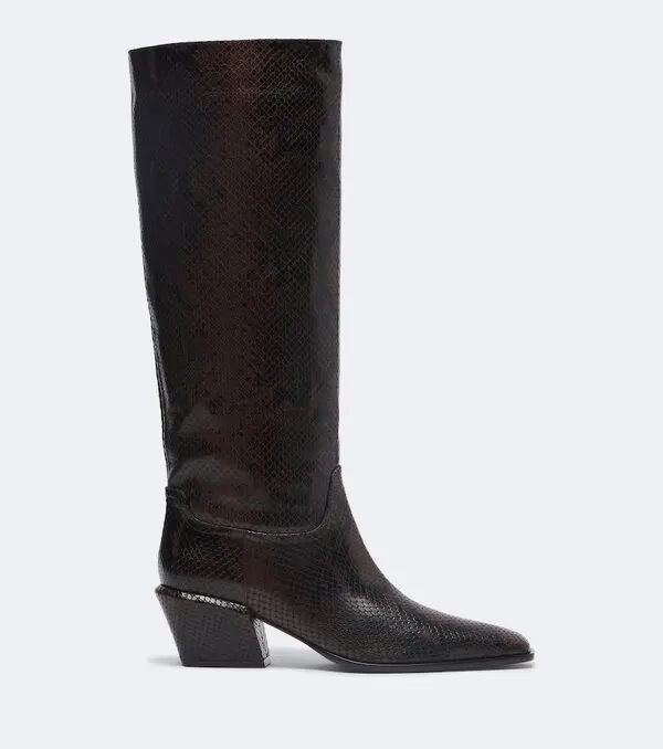 Paris Texas Bettina Snake-effect Knee-high Leather Boots - Brown