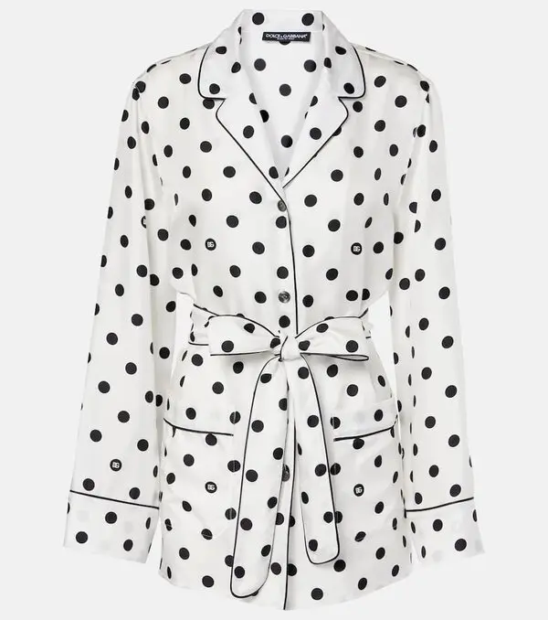Dolce & Gabbana Polka-dot Silk Twill Pajama Shirt - White