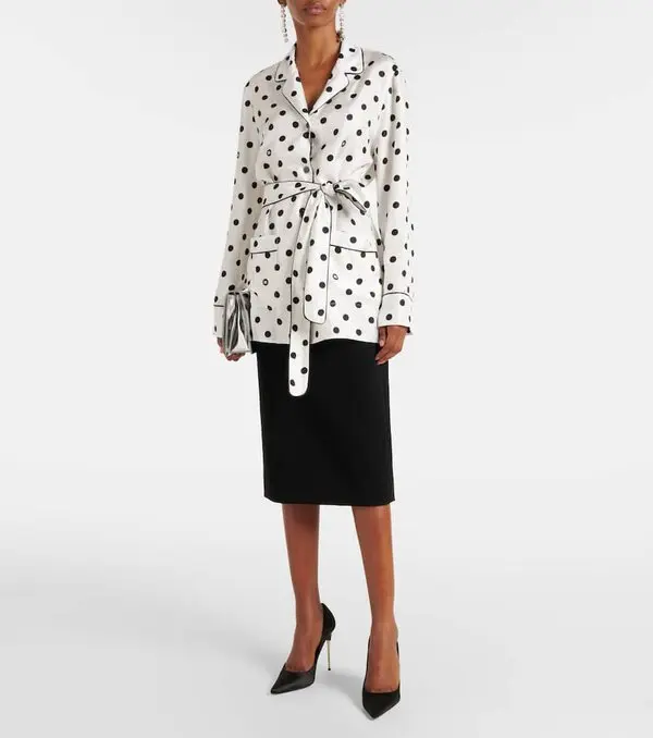 Dolce & Gabbana Polka-dot Silk Twill Pajama Shirt - White