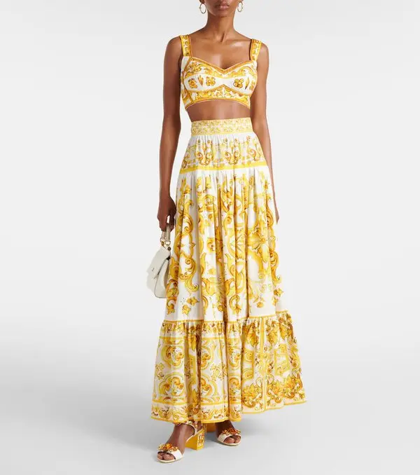 Dolce & Gabbana Majolica Poplin Crop Top - Yellow