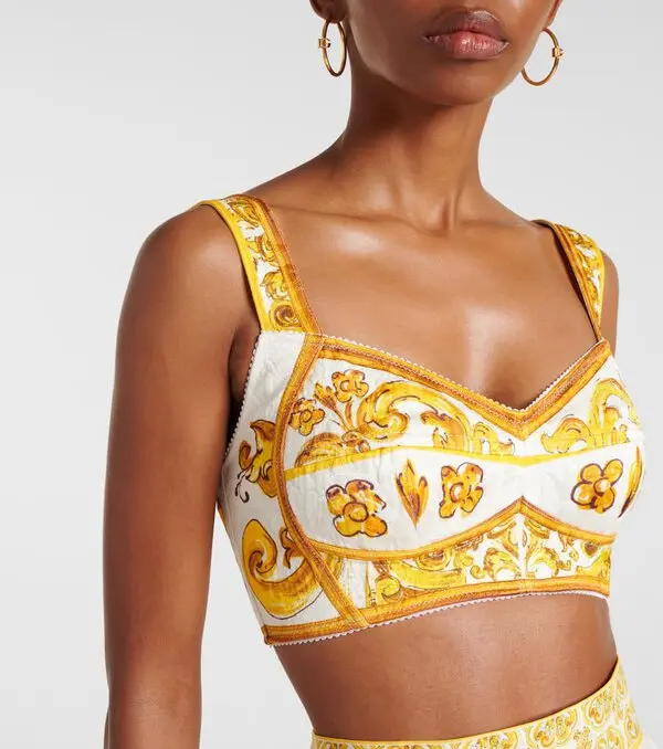 Dolce & Gabbana Majolica Poplin Crop Top - Yellow