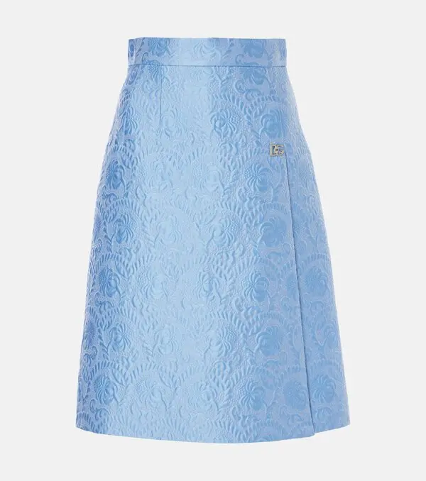 Dolce & Gabbana Cotton And Silk-blend Jacquard Midi Skirt - Blue