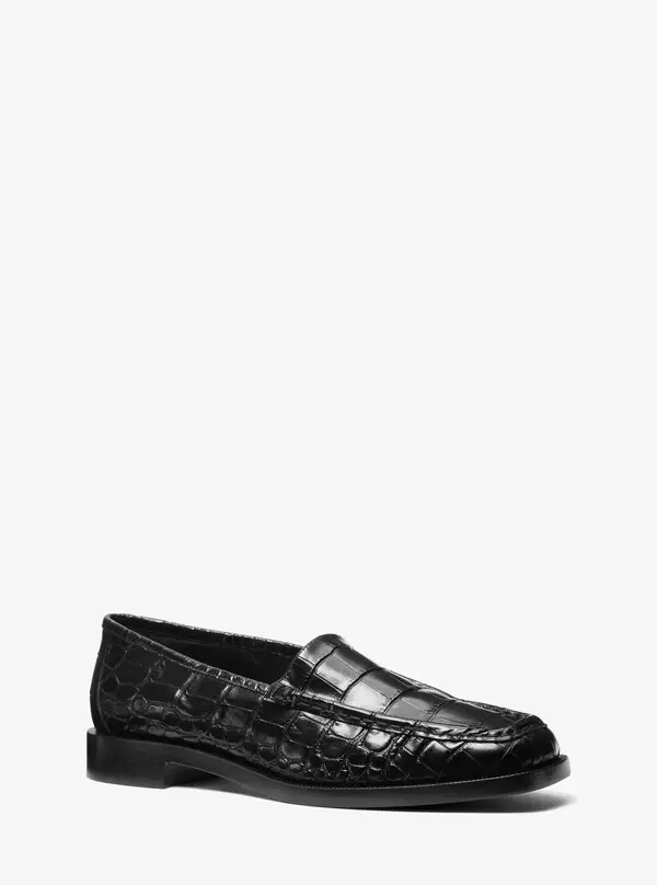 Michael Kors Carolyn Crocodile Embossed Leather Loafers - Black