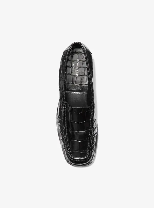Michael Kors Carolyn Crocodile Embossed Leather Loafers - Black