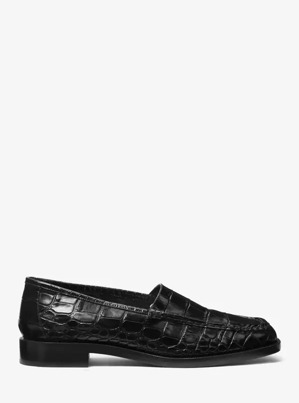 Michael Kors Carolyn Crocodile Embossed Leather Loafers - Black