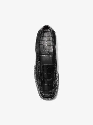 Michael Kors Carolyn Crocodile Embossed Leather Loafer - Black