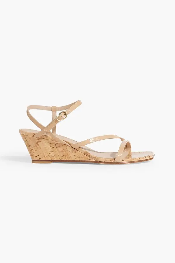 STUART WEITZMAN Oasis 50 Patent-leather Wedge Sandals - Sand