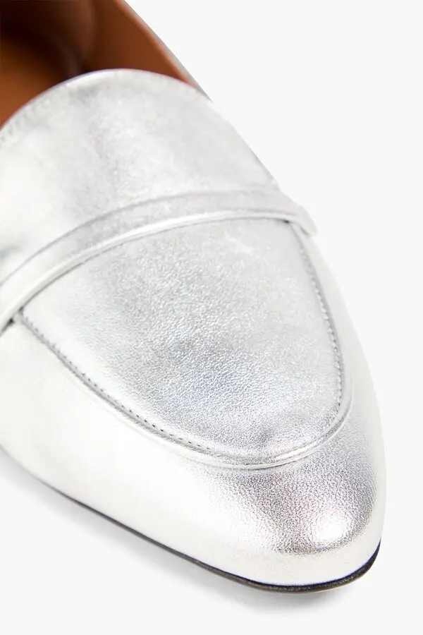 MALONE SOULIERS Bruni Metallic Leather Loafers - Silver