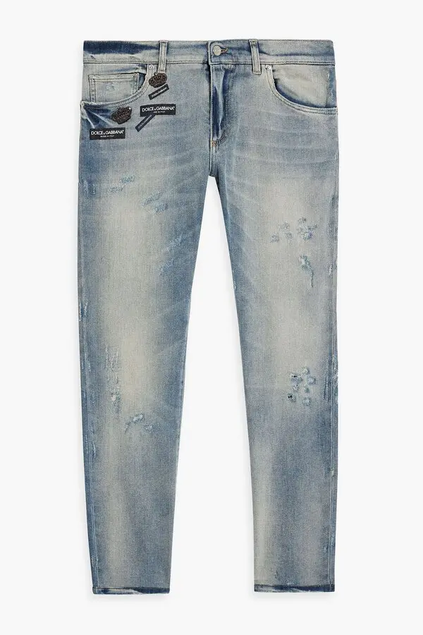 Dolce & Gabbana Appliquéd Distressed Denim Jeans - Light Denim