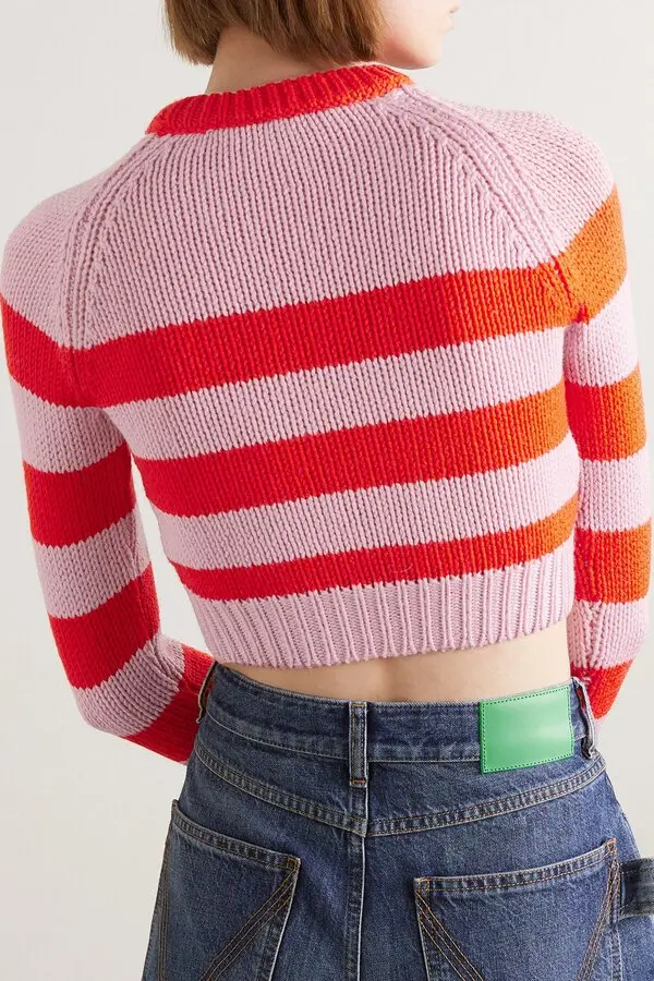 Marni Cropped Cutout Striped Wool Sweater - Baby Pink