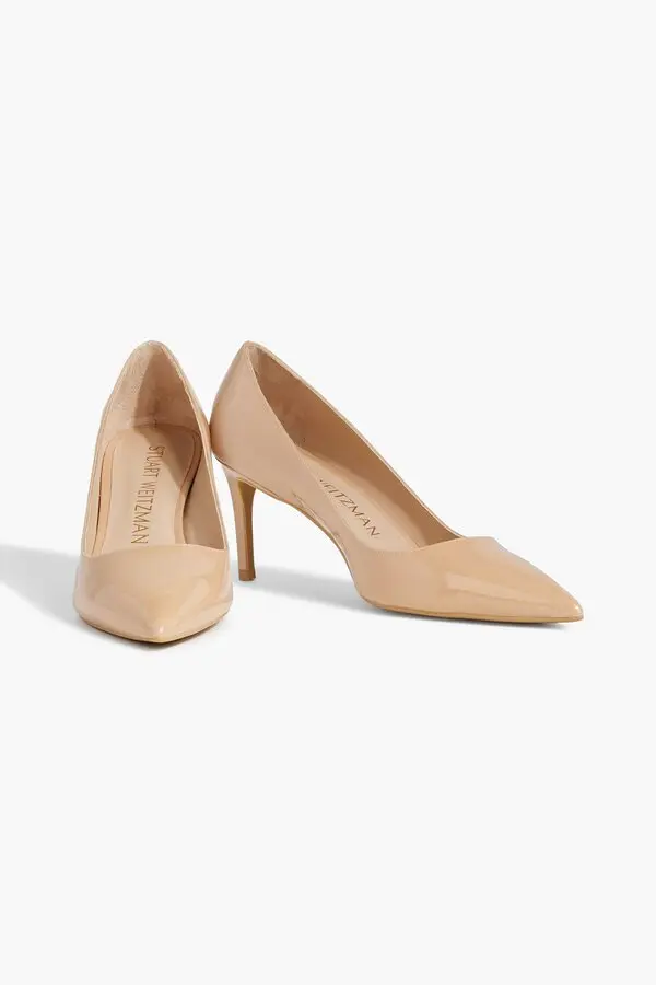 STUART WEITZMAN Patent Leather Pointed Toe Pumps - Sand