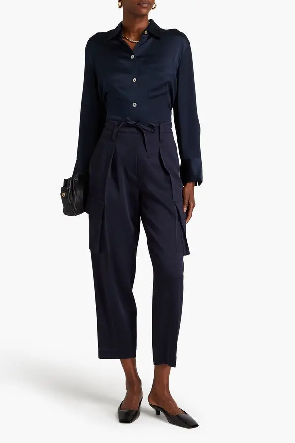 Brunello Cucinelli Cropped Bead-embellished Satin-crepe Cargo Pants
