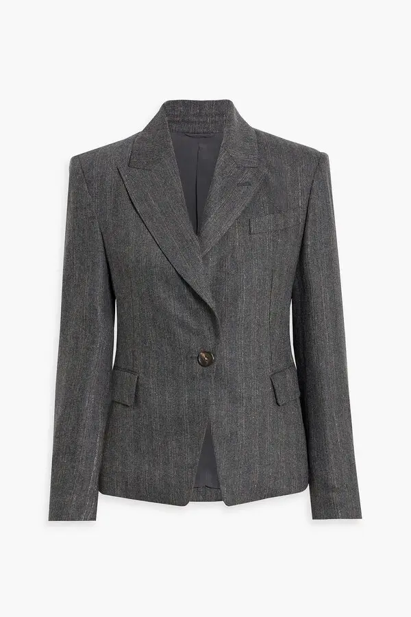 Brunello Cucinelli Bead-embellished Pinstriped Twill Blazer