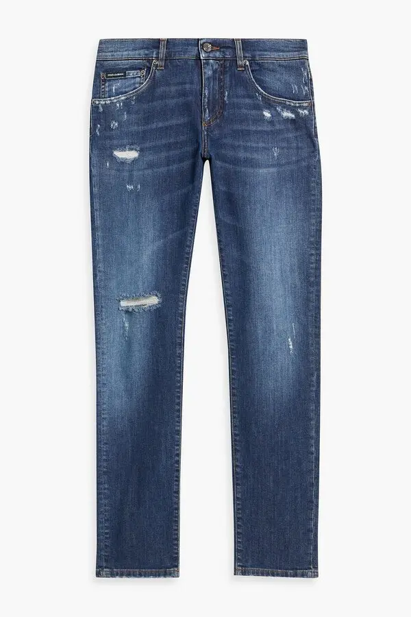 Dolce & Gabbana Skinny Fit Distressed Denim Jeans - Mid Denim