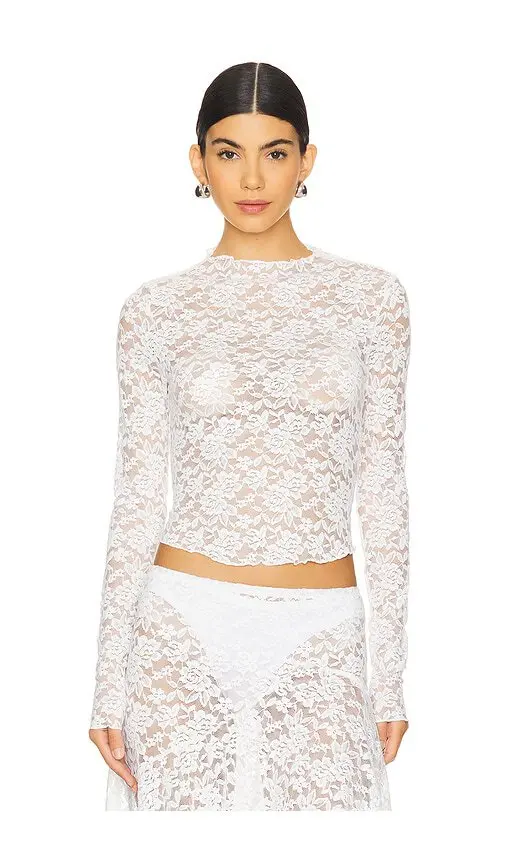 Lioness Hamptons Long Sleeve Lace Top - Porcelain