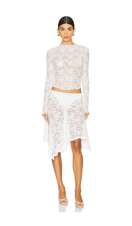 Lioness Hamptons Long Sleeve Lace Top - Porcelain
