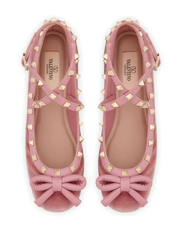 Valentino Garavani Rockstud Velvet Ballet Flats - Pink