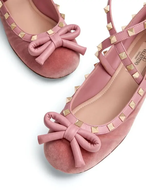Valentino Garavani Rockstud Velvet Ballet Flats - Pink